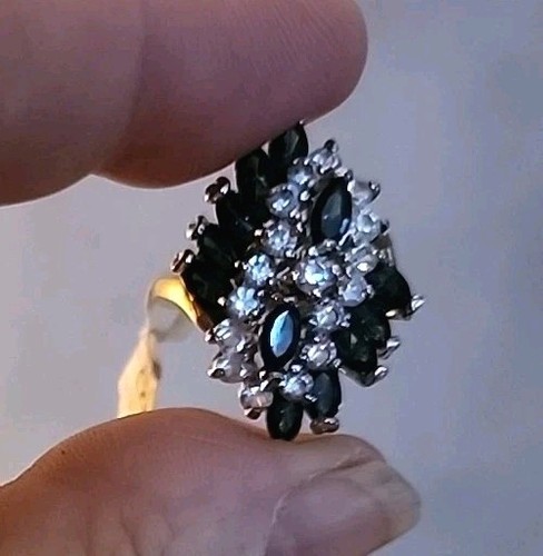 14K Gold Plated Sterling Silver LAB-CREATED Sapphires & CZ Ring Size 6 ...