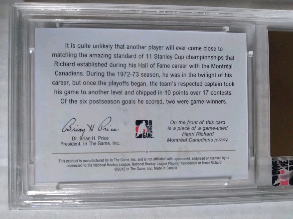 2012 ITG Henri Richard Patch /10 History Of Hockey Gold Montreal ...