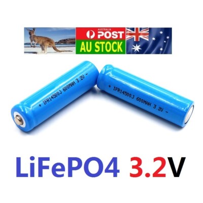 2 pcs 14500 3.2V Tip Head rechargeable LiFePO4 batteries 600mAh AA Size ...