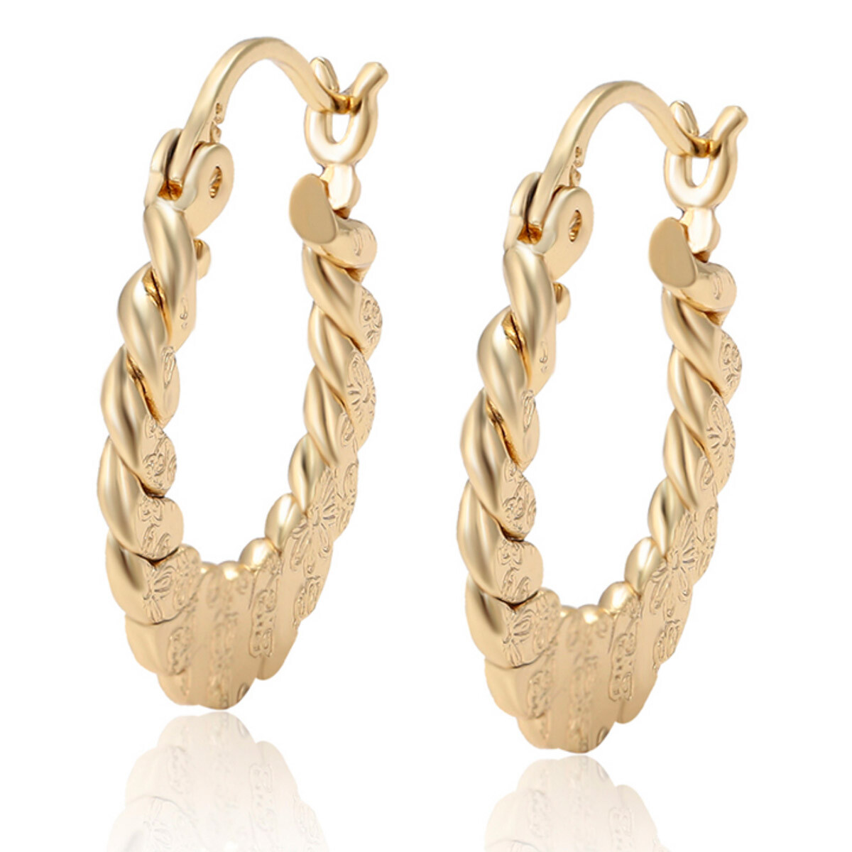 9K YELLOW GOLD FILLED WOMEN SOLID patterned FANCY CREOLE HOOP EARRINGS ...