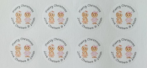 24x Personalised Christmas Gift Sticker Label Gingerbread People Girl ...