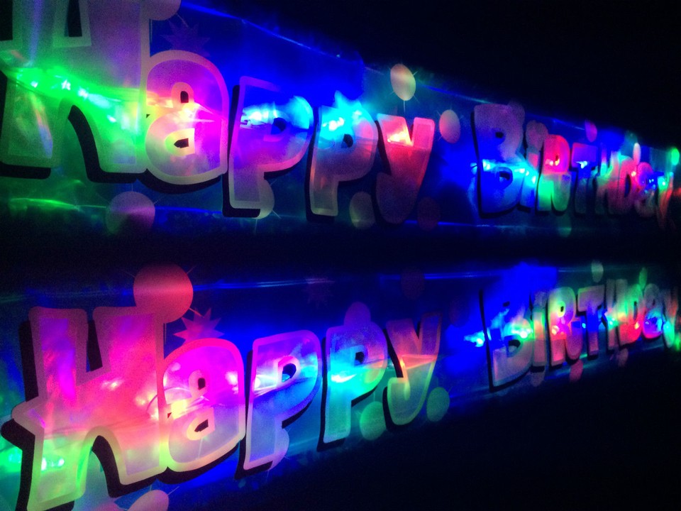Flashing LED Happy birthday banner Red Pink Blue party Neon decorations ...
