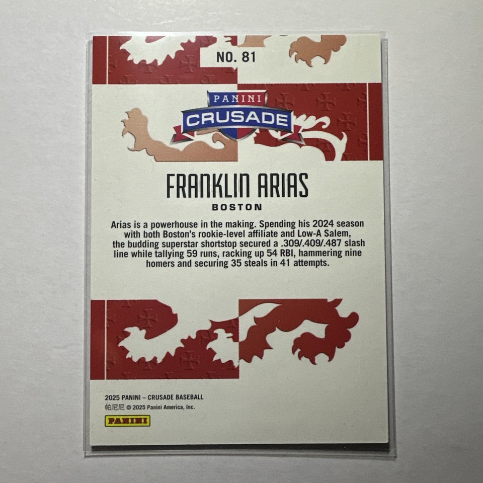 2025 Panini Crusade Franklin Arias #81 Red & Teal SSP 35/49 Boston Red ...