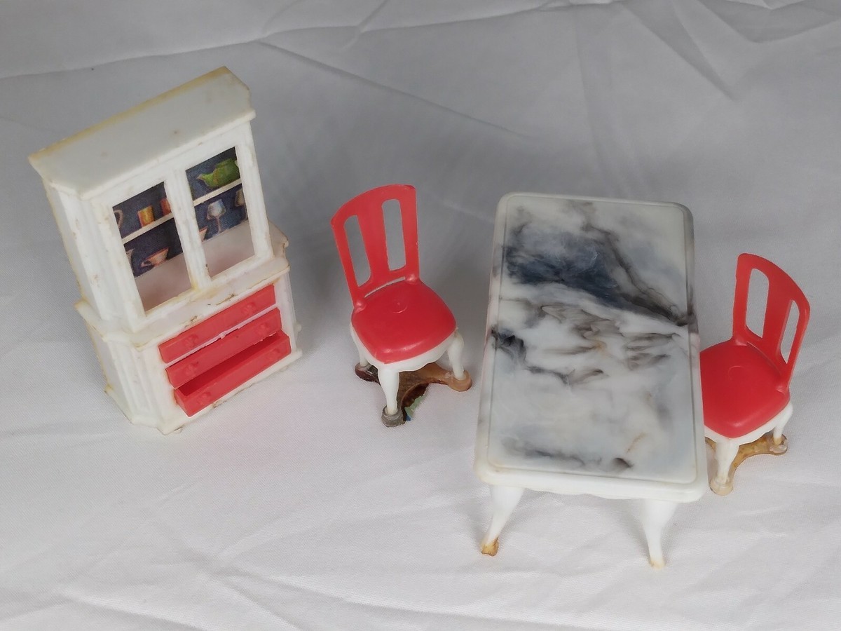 Vintage Blue Box Dollhouse Furniture Lot A Doll House Set Marked