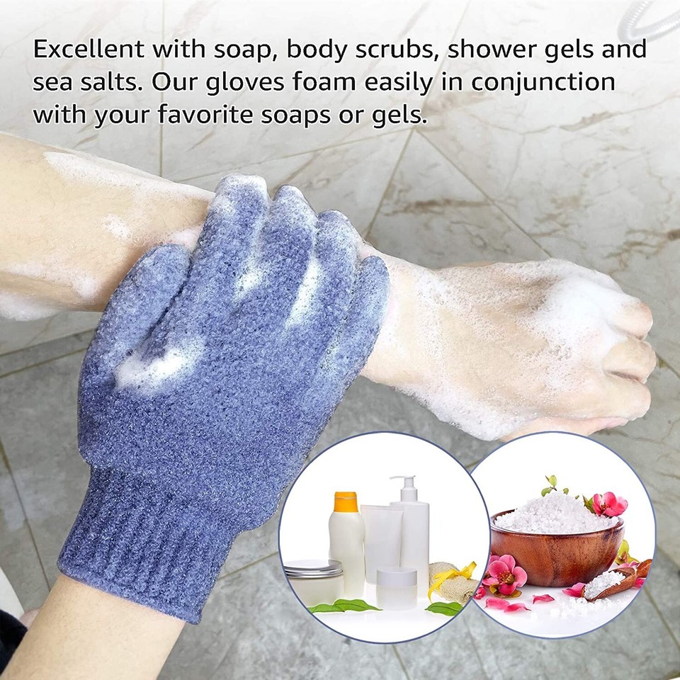 EvridWear Unisex Hygiene Exfoliating Hydro Body Scrub Bath Gloves 3 ...