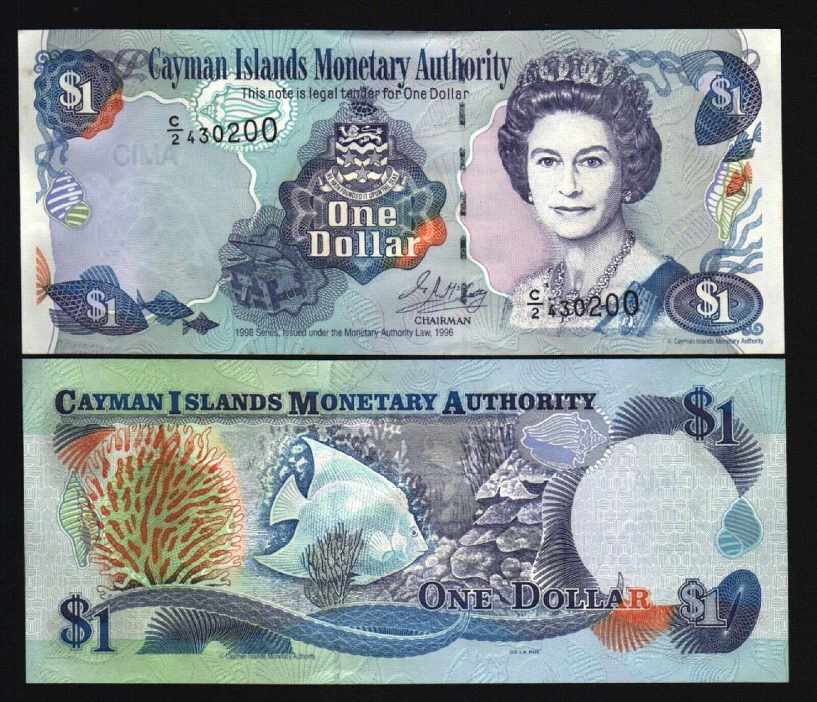 Cayman Islands 1 DOLLAR P-21b 1998 C/2 QUEEN Elizabeth ♛ UNC Currency ...