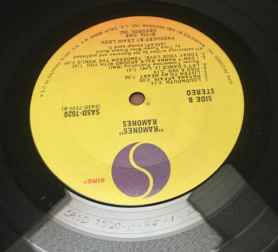 Ramones Self Titled Debut LP 1976 Sire Records SASD-7520 Misprint Punk ...