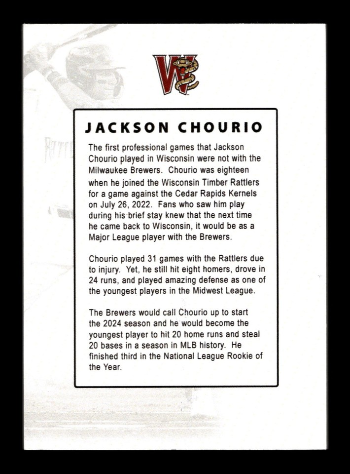 2025 Wisconsin Timber Rattlers Jackson Chourio 3 Color Patch Fox Cities ...