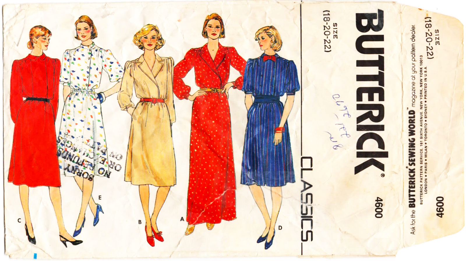 Vintage 1983! Butterick 4600 Misses' Dress (sizes 18-20-22) pre-cut | eBay