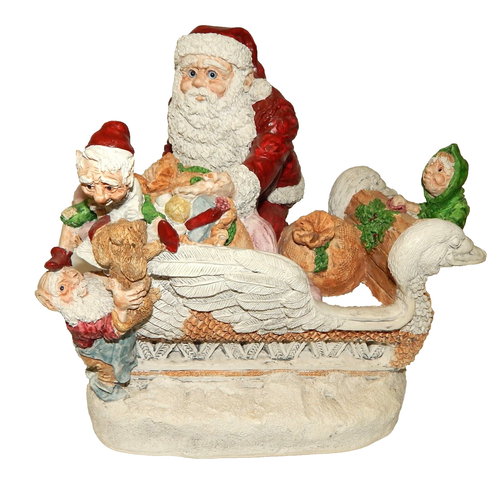 United Design Christmas Sculpture - Santa Claus & Elves Packing Sled ...