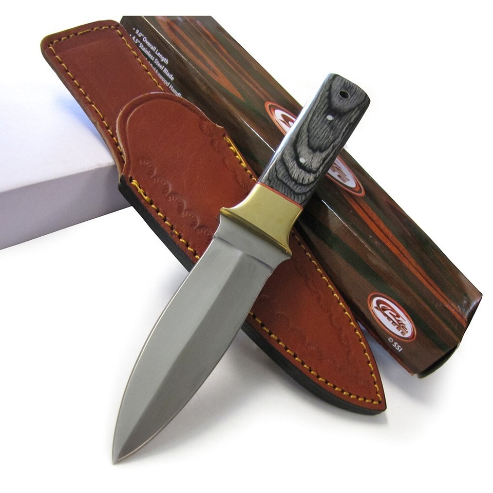 Grey Fox WOOD Handle BOOT KNIFE Full Tang Tactical Hunting Dagger Black ...