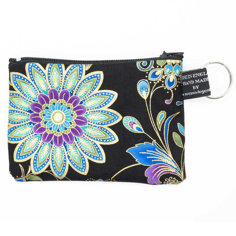 Mandala Flowers Coin & Card Purse Cash Money 100% Cotton Fabric Floral ...