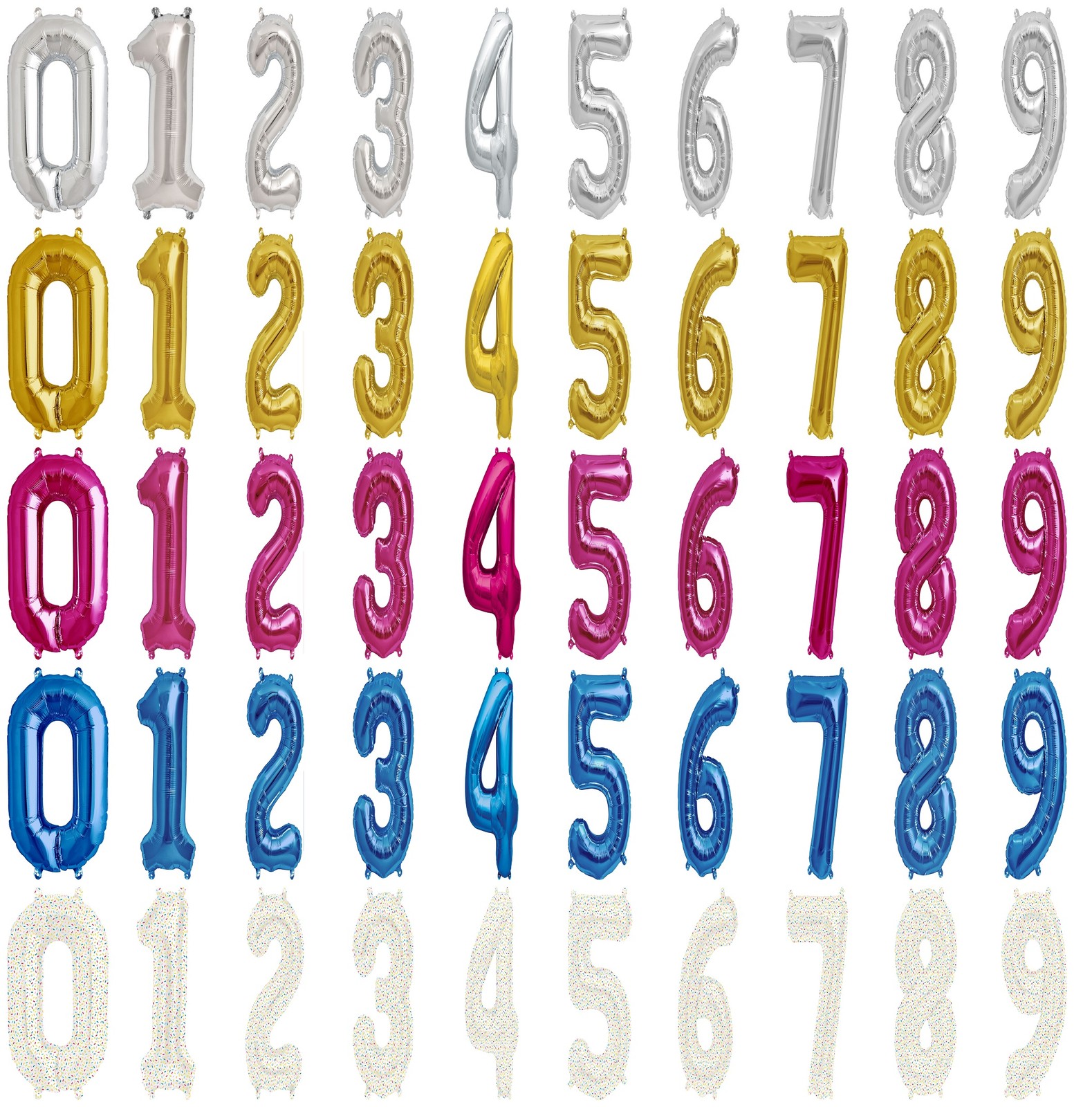 16" Number Foil Balloon Gold Silver Blue Magenta Sprinkles Party Age 0 ...