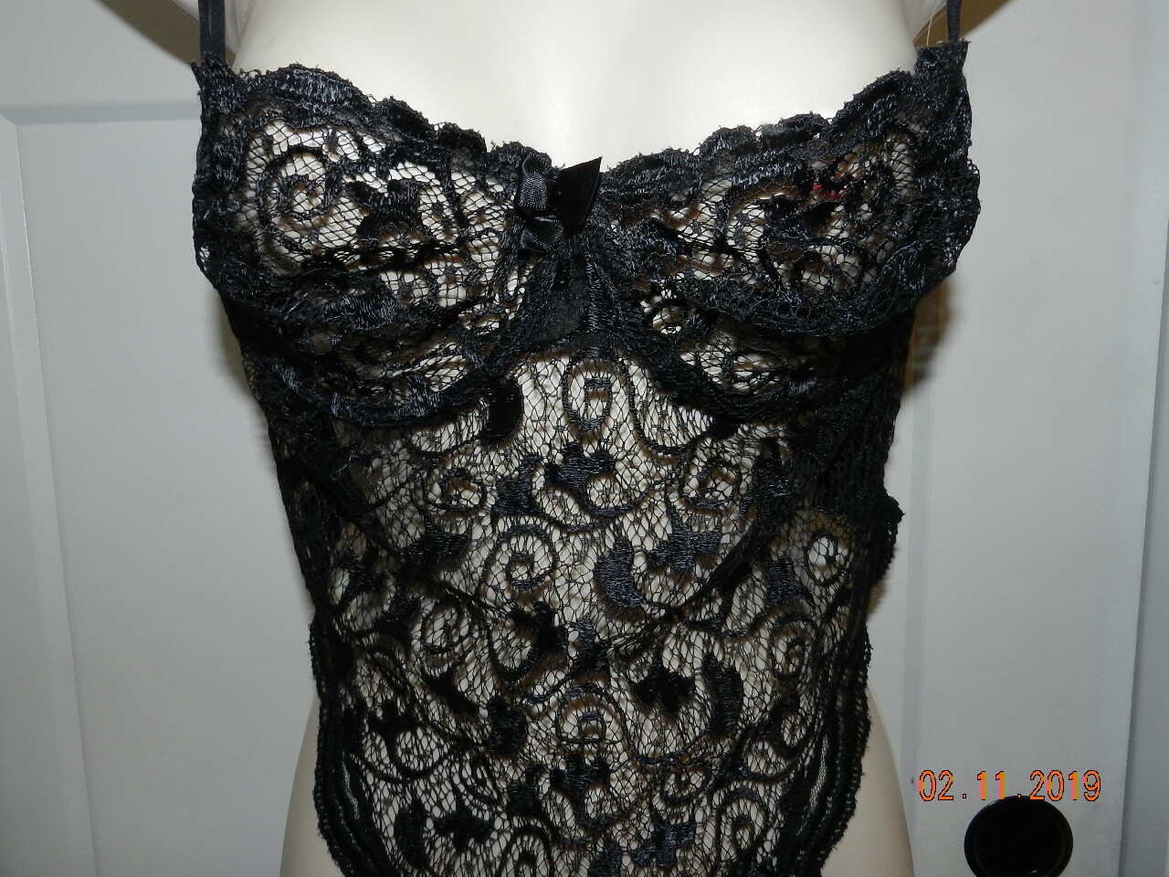 Vtg Victoria's Secret Black Lace Hi-Cut TEDDY M 36C R… - Gem
