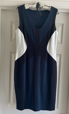 Ann Taylor Size 8 Dress Color Block Blue Black White Slimming EUC ...