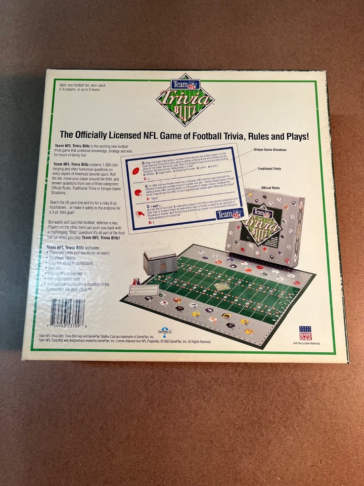 1992 GamePlan Inc Tabletop Game: Team NFL Trivia Blitz. Complete ...