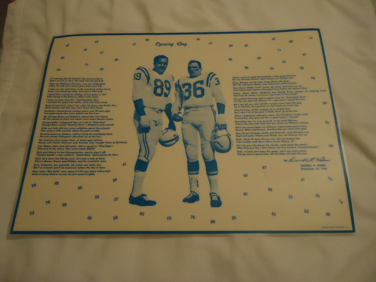 Gino Marchetti & Bill Pellington Baltimore Colts laminated placemat ...
