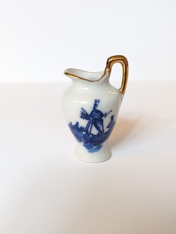 Miniature Porcelain Delft Blue and White Windmill Pitcher Figurine 2 ...