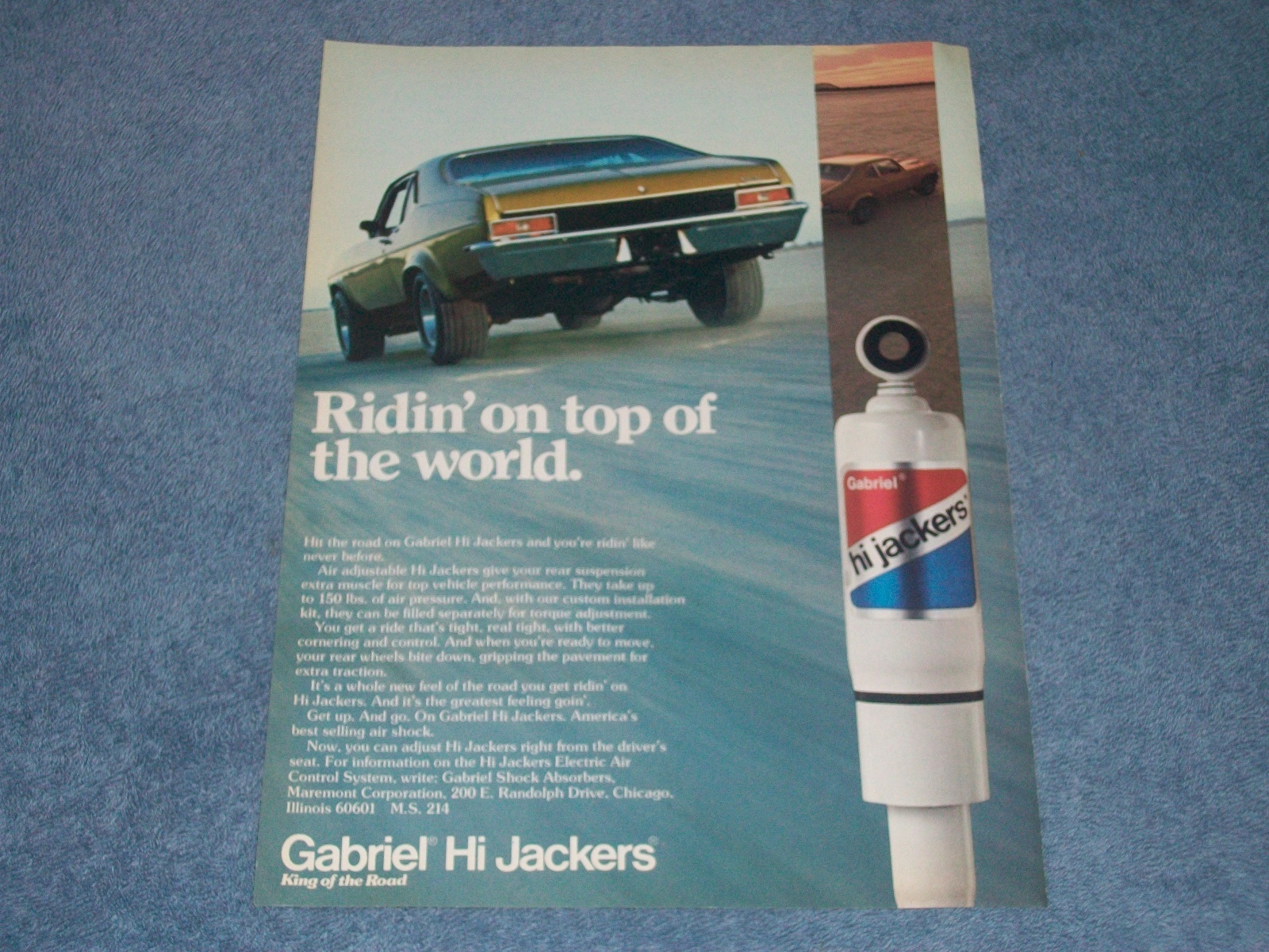 1976 Gabriel Hi-Jackers Vintage Shock Ad "Ridin' On Top of the World ...