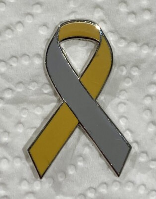 Hearing Loss / Deaf Awareness gold & grey ribbon enamel badge / brooch ...