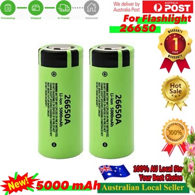 2x 26650A 3.7V 5000mAh Rechargeable 26650 Battery 20A Suitable for ...