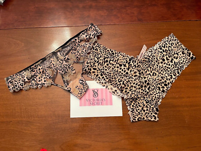 2 pr NWT $52 VICTORIA’S SECRET sexy LEOPARD LACE CHEEKY + THONG women's ...
