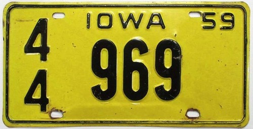 Iowa 1959 License Plate 44 969 Henry County Original Paint | eBay