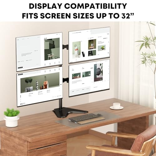 Quad Monitor Stand, 4 Monitor Mount for 17 to 32 inch Computer Screens ...