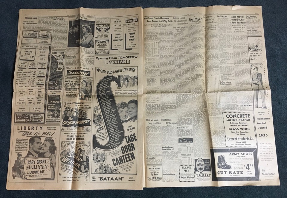 VINTAGE! RARE! 7/13/1943 ORIGINAL WW2 NEWSPAPER! ALLIES CAPTURE TOWNS ...