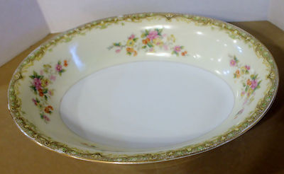ESCO CHINA Japan Tan Green Border Floral Spray Oval Serving Bowl 10" | eBay