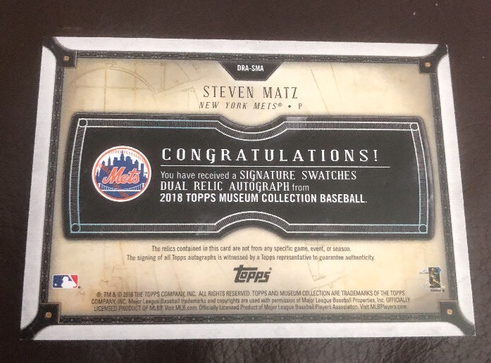 2018 TOPPS MUSEUM COLLECTION STEVEN MATZ DUAL RELIC SEAM AUTO AUTOGRAPH ...