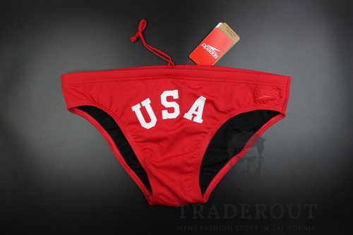 H.E.Arts USA logo custom print Speedo Men red Endurance+ swim Brief 32 ...