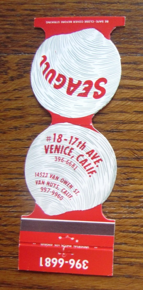 VAN NUYS & VENICE, CALIFORNIA: SEAGULL JEWELITE MATCHBOOK MATCHCOVER ...