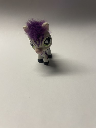 Authentic Littlest Pet Shop Zebra 2470 White Purple w Green Eyes Fuzzy ...