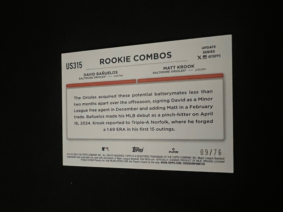 2024 Topps Update Rookie Combos David Banuelos Matt Krook Independence ...