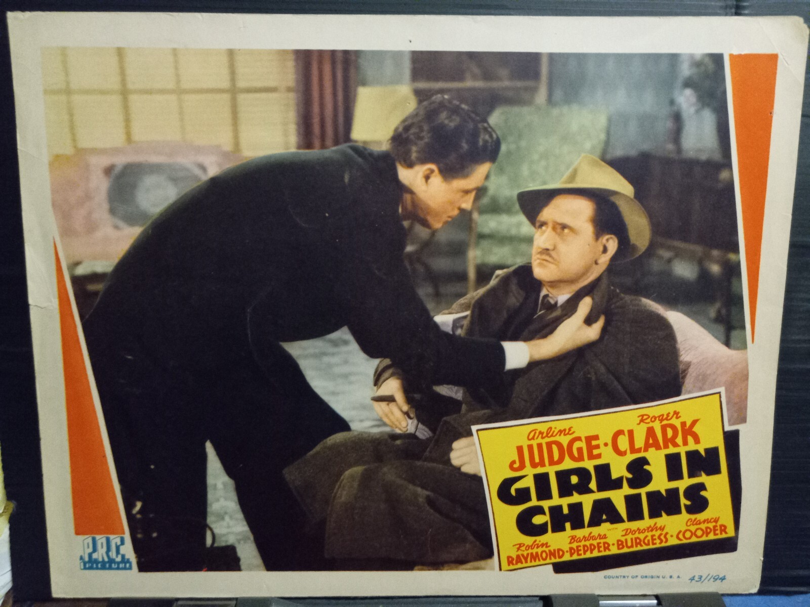 Lobby Card 1943 GIRLS IN CHAINS Roger Clark threatens Clancy Cooper | eBay