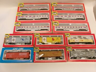 Lot of 12 LIFE-LIKE TRAIN CARS....HO scale....PLEASE READ AD.....AMTRAK ...