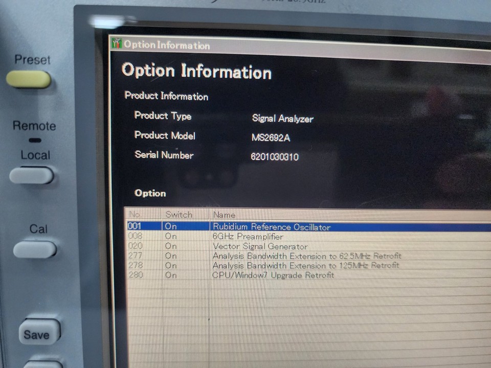 Anritsu MS2692A Signal Analyzer 50Hz to 26.5GHz, SG 6GHz, 125MHz Band ...