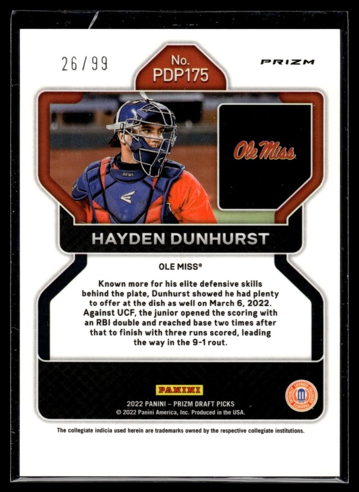2022 Panini Prizm Draft Picks Prizms Tiger Stripes #175 Hayden Dunhurst ...