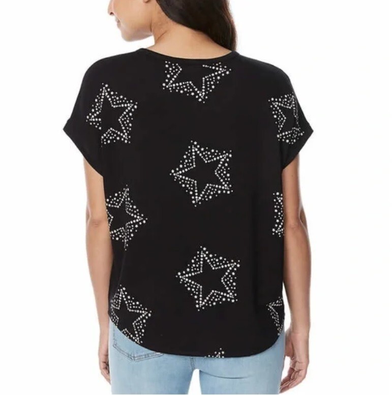 NWT BUFFALO 1557216 BLACK MILLION STARS CREW NECK KNIT TOP SZ S #F281 ...