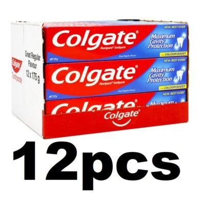12 x COLGATE 175g TOOTHPASTE MAXIMUM CAVITY PROTECTION GREAT REGULAR ...