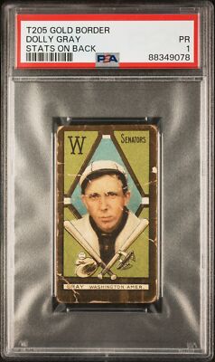 1911 T205 Gold Border Dolly Gray TOUGH STATS ON BACK VARIATION - PSA 1 ...