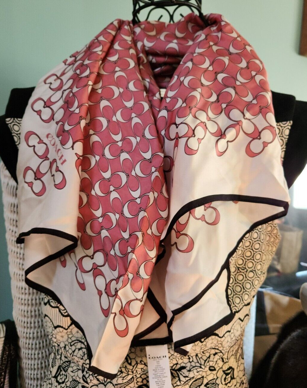 100% Silk COACH Bias Signature 35" Square Scarf - Mau… - Gem