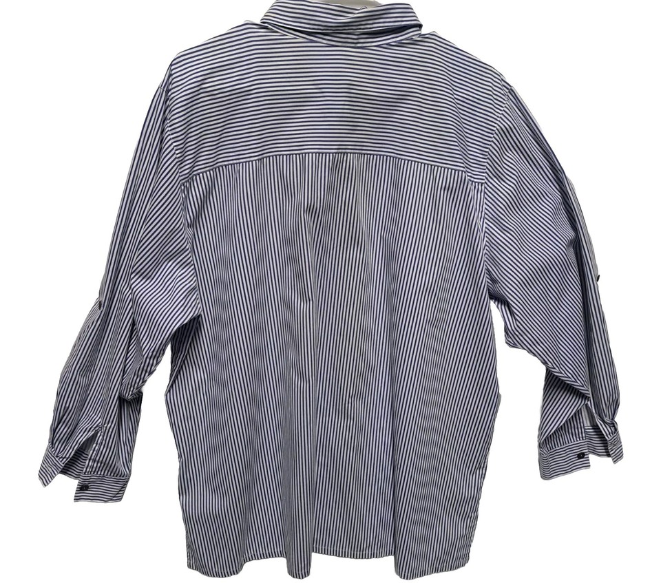 Koret Francisca Top Womens 22 Long Sleeve Button Up Shirt Blue Stripes ...