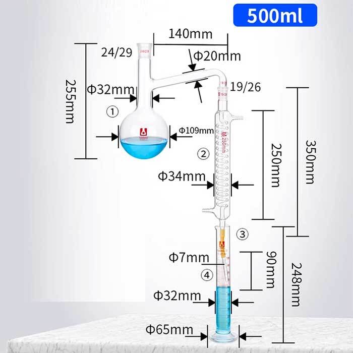Liquid Distillation Glassware Set 500ml 1000ml Flask Condenser ...