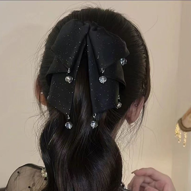 Multi-Layer Bow Bead Ponytail Clip Women Elegant Hair Clips Hair ...
