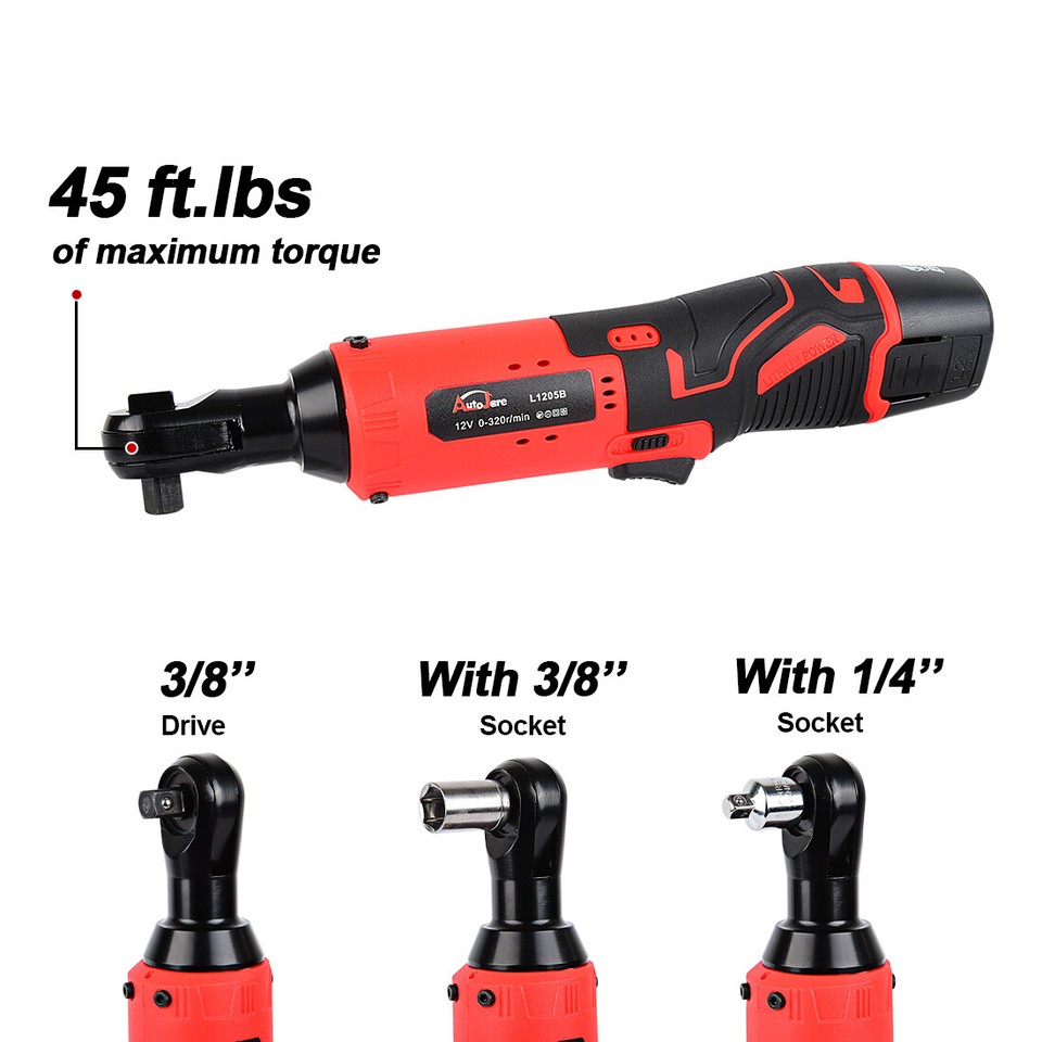 Cordless Ratchet 3/8" Right Angle Wrench Impact Power Tool w/2 Battery ...