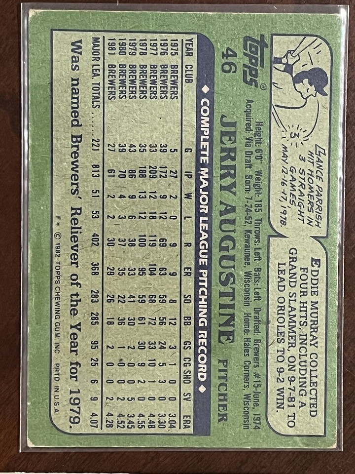 1982 Topps Baseball #46 Jerry Augustine Milwaukee Brewers | eBay