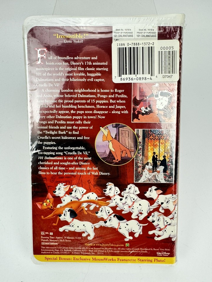 101 Dalmatians Vhs 1999 Walt Disney Masterpiece New Sealed Clamshell