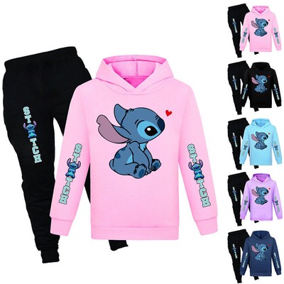 Kids Boys Girls Lilo & Stitch Tracksuit Set Hoodie Sweatshirt Pants ...